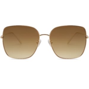 SOJOS Trendy Oversized Square Sunglasses for Women Men Flat Mirrored Lens UV Protection SJ1146 with Bright Gold Metal Frame/Brown Grading Lens