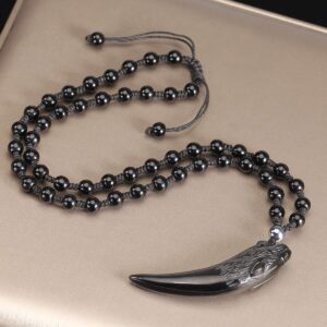 Jewever Black Obsidian Wolf Tooth Necklace Natural Stone Healing Crystal Pendant with Extend Bead Chain Unisex