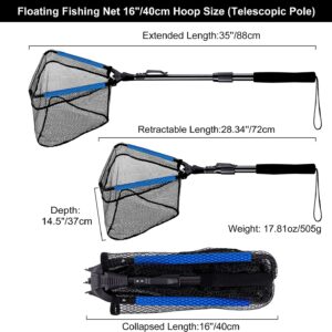 PLUSINNO Floating Fishing Net for Fly, Kayak, Catfish, Bass,Steelhead, Salmon, Trout Fishing, Portable Foldable Collapsible Telescopic Fish Landing Net, Fishing Gifts for Men Dad Grandpa