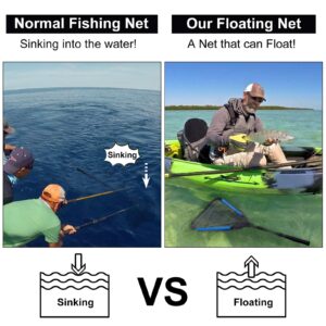 PLUSINNO Floating Fishing Net for Fly, Kayak, Catfish, Bass,Steelhead, Salmon, Trout Fishing, Portable Foldable Collapsible Telescopic Fish Landing Net, Fishing Gifts for Men Dad Grandpa