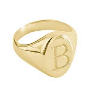 elefezar 925 sterling silver personalized oval signet ring custom monogram letter ring (gold)