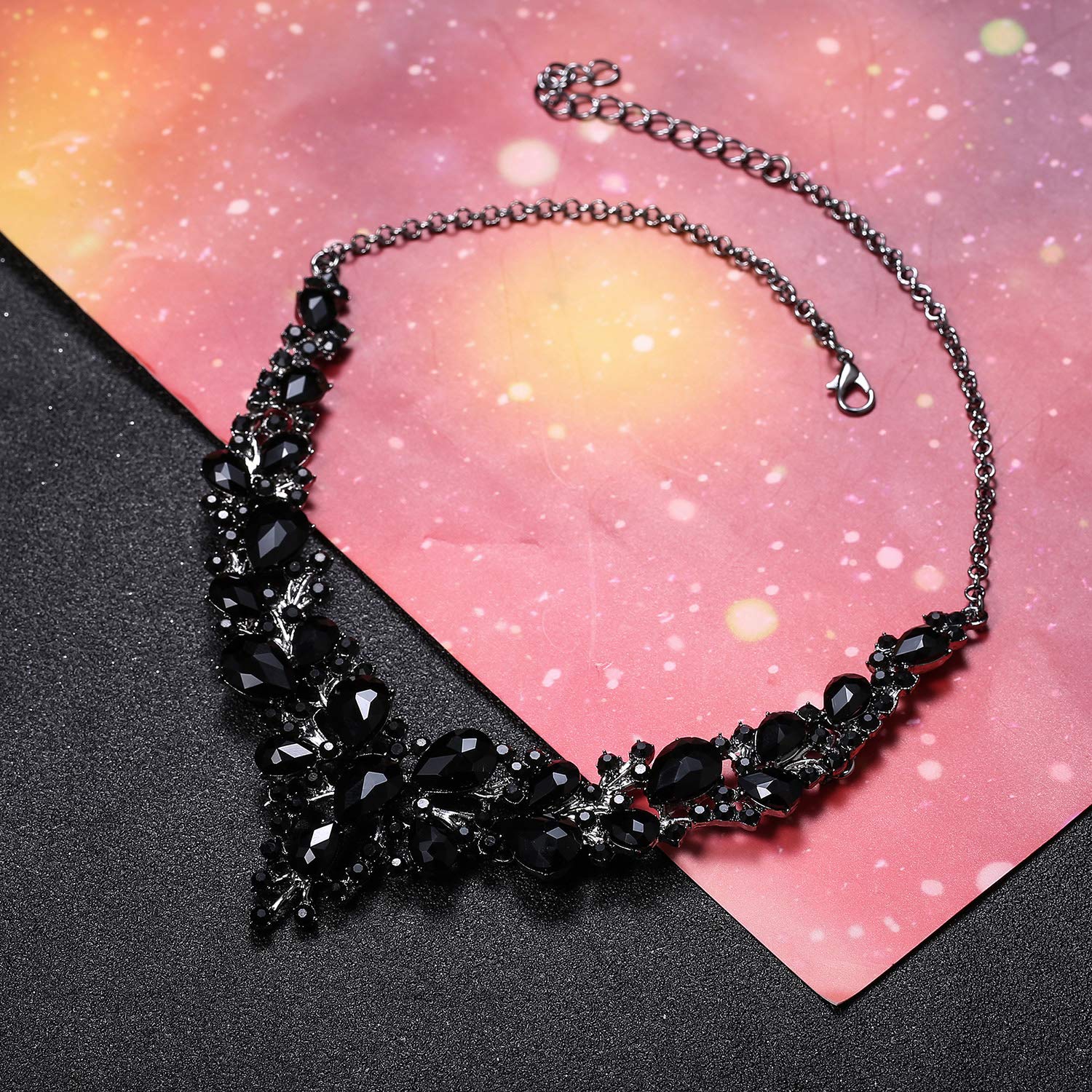 JOERICA Black Crystal Bridal Wedding Jewelry Set for Women Black Rhinestone Necklace Bracelet Earrings Set Bridal Jewelry Set for Wedding