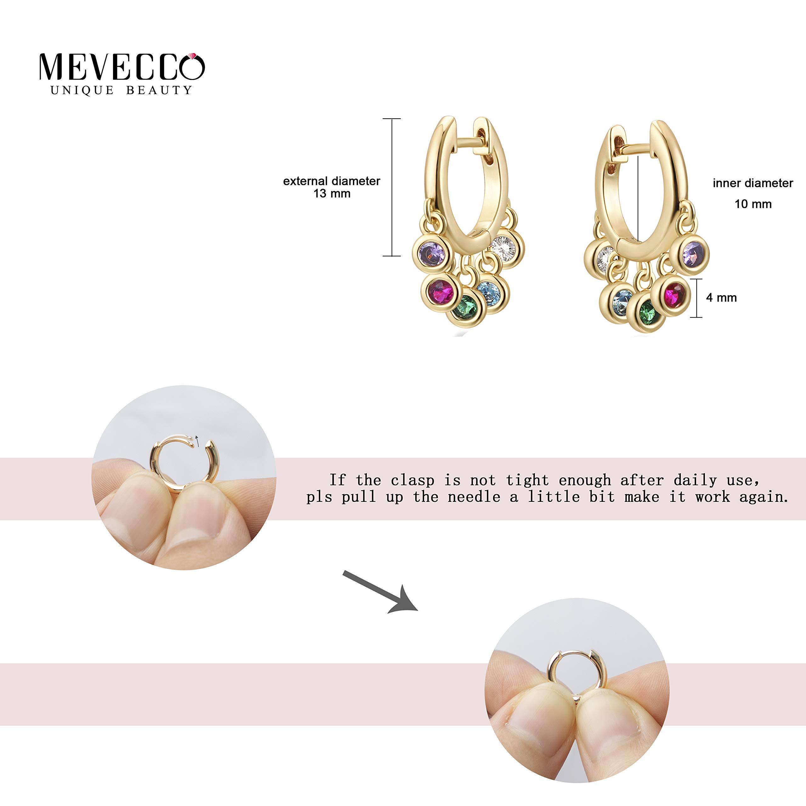 Mevecco Gold Colorful CZ Tassel Huggie Hoop Earrings 18K Gold Plated Dainty Small Multicolor CZ Tassel Dangle Drop Huggy Sleeper Earrings for Women for Her