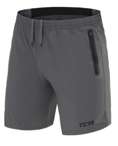 tca elite tech gym shorts men athletic shorts sports workout running shorts for men with zipper pockets - asphalt, medium