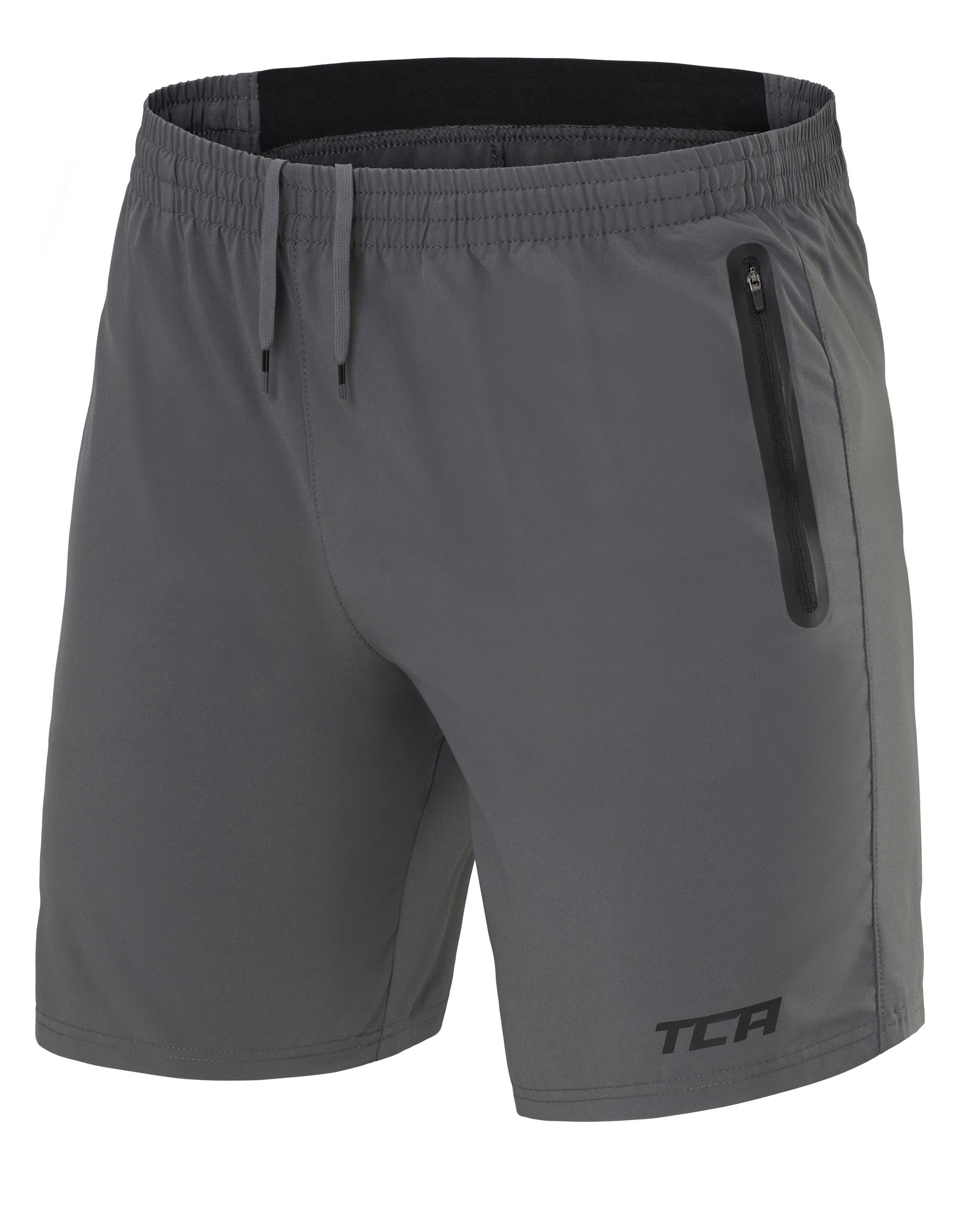 TCA Elite Tech Gym Shorts Men Athletic Shorts Sports Workout Running Shorts for Men with Zipper Pockets - Asphalt, Medium