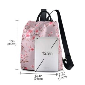 ALAZA Pink Floral Cherry Blossom Backpack Purse for Women Anti Theft Fashion Back Pack Shoulder Bag