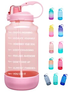 elvira half gallon/64oz motivational time marker water bottle with straw & protective silicone boot, bpa free anti-slip leakproof for fitness, gym and outdoor sports