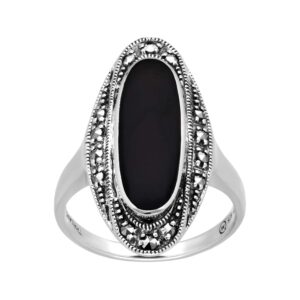 gemondo usa 925 sterling large oval silver black onyx and marcasite statement ring