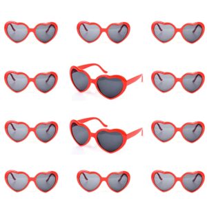 JYZOBJHB Party Sunglasses Heart Shape Party Favors Supplies Eyewear for Kids Adults Unisex Pack of 12 Pieces UV Protection Neon Color 80's Bulk (12 Red)