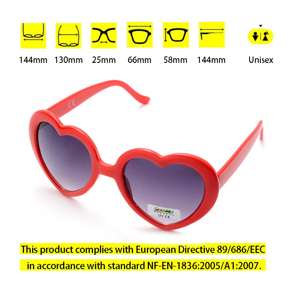 JYZOBJHB Party Sunglasses Heart Shape Party Favors Supplies Eyewear for Kids Adults Unisex Pack of 12 Pieces UV Protection Neon Color 80's Bulk (12 Red)