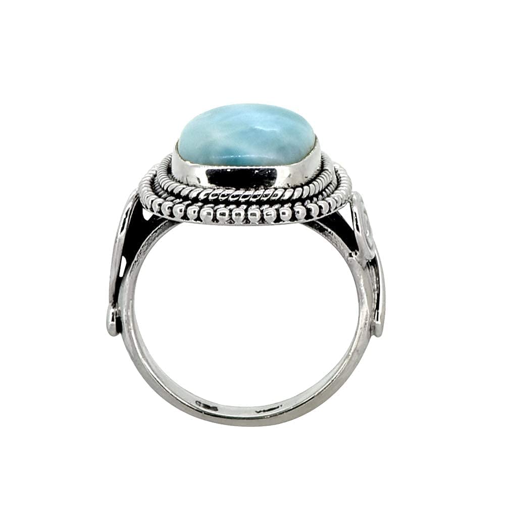 YoTreasure Natural Larimar Solid 925 Sterling Silver Ring Jewelry