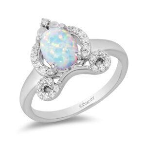 jewelili enchanted disney fine jewelry sterling silver 1/6cttw and lab created opal cinderella carriage ring