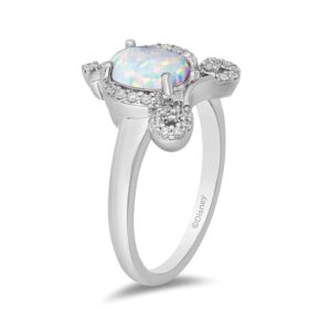 Jewelili Enchanted Disney Fine Jewelry Sterling Silver 1/6cttw and Lab Created Opal Cinderella Carriage Ring