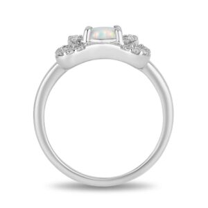 Jewelili Enchanted Disney Fine Jewelry Sterling Silver 1/6cttw and Lab Created Opal Cinderella Carriage Ring