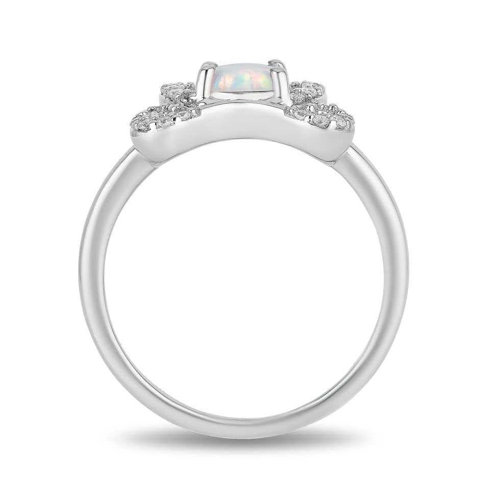 Jewelili Enchanted Disney Fine Jewelry Sterling Silver 1/6cttw and Lab Created Opal Cinderella Carriage Ring