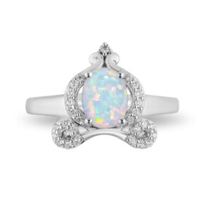 Jewelili Enchanted Disney Fine Jewelry Sterling Silver 1/6cttw and Lab Created Opal Cinderella Carriage Ring