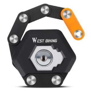 west biking folding bike lock - compact bicycle lock with 3 keys, lightweight bicycle foldable lock with mounting bracket, bike lock with anti-theft alloy steel