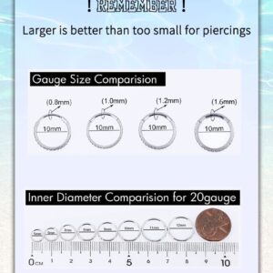 OUFER Nose Rings Hoops, 20G Hoop Nose Ring, 8mm Nosril Piercing Hoop, Stainless Steel Cartilage Tragus Helix Earrings Cartilage Earring 20g Nose Hoop for Women Men