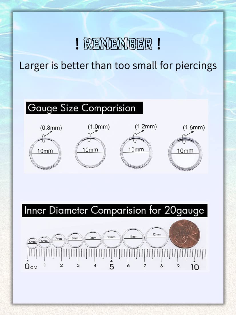 OUFER Nose Rings Hoops, 20G Hoop Nose Ring, 8mm Nosril Piercing Hoop, Stainless Steel Cartilage Tragus Helix Earrings Cartilage Earring 20g Nose Hoop for Women Men