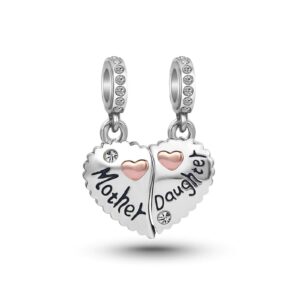 kunbead heart love mother and daughter dangle charms for bracelets birthday gift for mom for women