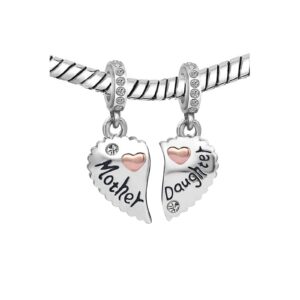 KunBead Heart Love Mother and Daughter Dangle Charms for Bracelets Birthday Gift for Mom for Women