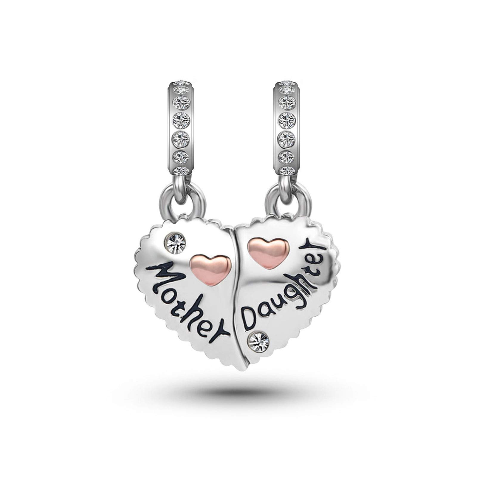 KunBead Heart Love Mother and Daughter Dangle Charms for Bracelets Birthday Gift for Mom for Women