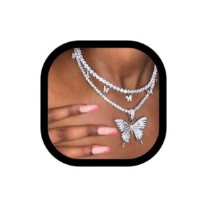 zoestar butterfly choker necklace gorgeous 2 layered crystal pendant necklaces sparkly butterfly chain jewelry for women