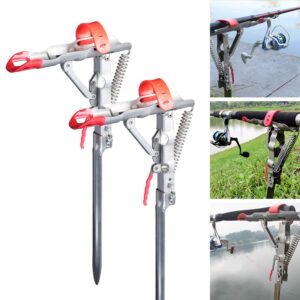 wensdr 2 packs auto spring fishing rod holder heavy duty stainless steel rod stand 360 degree adjustable fishing rod rack stand