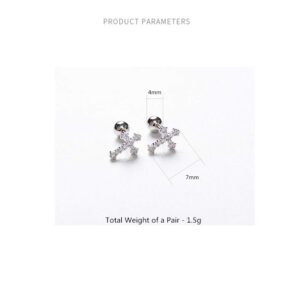 CZ Cross 20g Barbell Ball Stud Sterling Silver Earrings for Women Girls Cubic Zirconia Tiny Small Studs Cartilage Tragus 4mm Bead Screw Back Hypoallergenic Thin Faux Piercing Body (Silver) 1