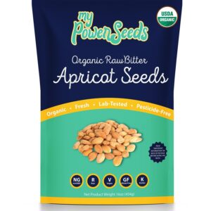 My Power Seeds Organic Raw Bitter Apricot Seeds I Non-GMO, Vegan, Gluten Free, Raw, and Source of Vitamins & Minerals I Rich in Vitamin E, Omega 3, and More! I (Apricot Seeds, 1LB Bag)