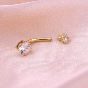 OUFER 14G Solid Gold Belly Button Rings Clear CZ Navel Ring Belly Button Piercing Navel Jewelry 14K Yellow/White Gold Belly Rings