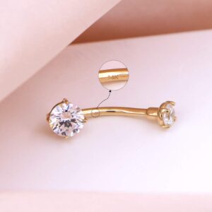 OUFER 14G Solid Gold Belly Button Rings Clear CZ Navel Ring Belly Button Piercing Navel Jewelry 14K Yellow/White Gold Belly Rings