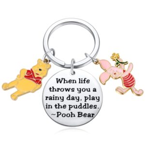 pooh bear piglet keychain decor party suppiles - when life throws you a rainy day, play in the puddles inspirational gifts