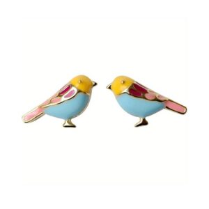 cute bird stud earrings for women girls 925 sterling silver gold plated tiny small animal pet enameled blue yellow pink feather birds tragus post nickel free piercing ear jewelry dainty gifts halloween christmas