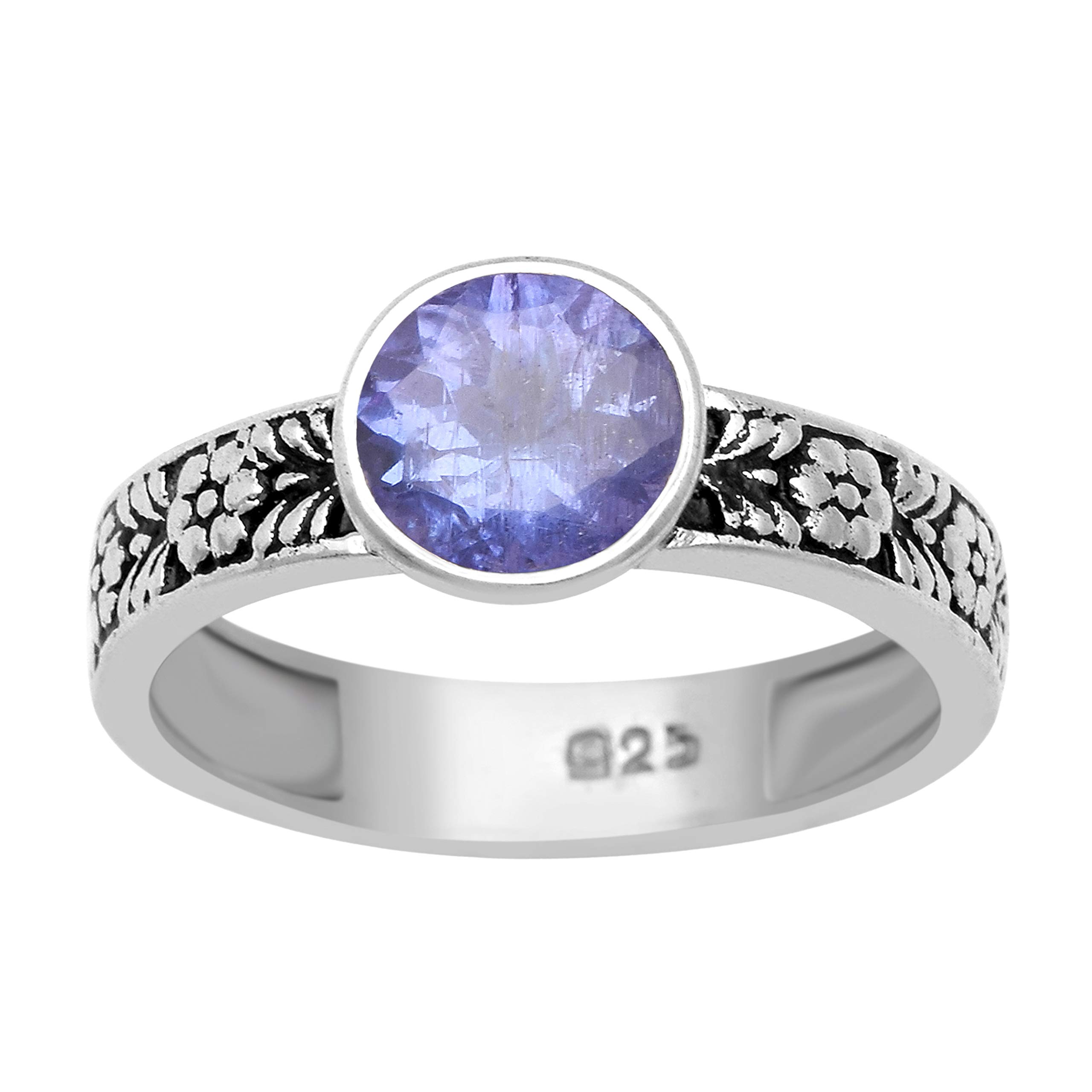 Solitaire 1.60 Ctw Tanzanite Gemstone 925 Sterling Silver Filligiri Design Shank Oxidized Ring (8.5)