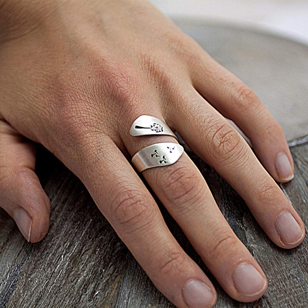 shiYsRL Exquisite Jewelry Ring Love Rings Simple Women Dandelion Spiral Opening Finger Ring Adjustable Party Jewelry Gift Wedding Band Best Gifts for Love with Valentine's Day - Silver