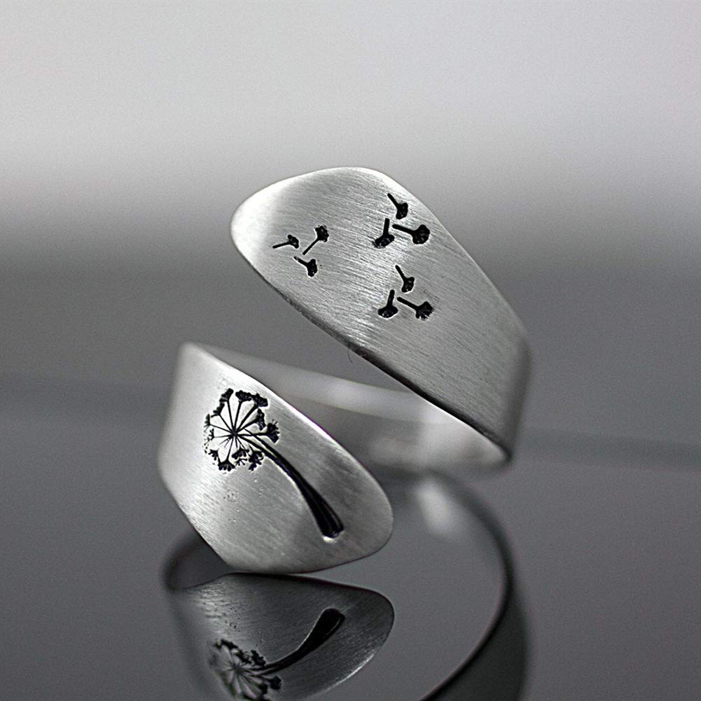 shiYsRL Exquisite Jewelry Ring Love Rings Simple Women Dandelion Spiral Opening Finger Ring Adjustable Party Jewelry Gift Wedding Band Best Gifts for Love with Valentine's Day - Silver