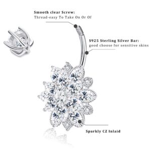 Sllaiss 14G Sterling Silver Flower Belly Button Rings Navel Rings For Women Navel Piercing Jewelry Belly Piercing Cubic Zirconia Belly Rings For Women