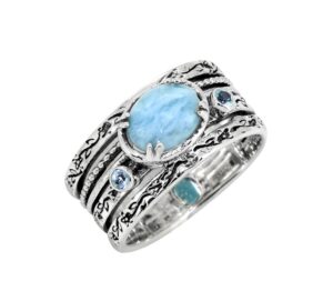 yotreasure larimar swiss blue topaz 925 sterling silver antique three stone ring