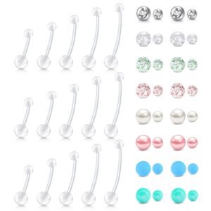 longita plastic pregnancy belly button rings long bar navel rings for maternity sport pregnant women flexible clear belly piercing retainer different length bar and balls for replacement 12-32mm