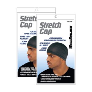 wavebuilder stretch cap, black, 2 pack