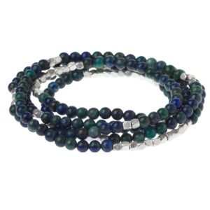 scout curated wears - women's stone wrap bracelet & necklace - azurite/silver - stone of heaven