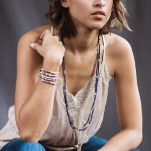 Scout Curated Wears - Women's Stone Wrap Bracelet & Necklace - Azurite/Silver - Stone of Heaven