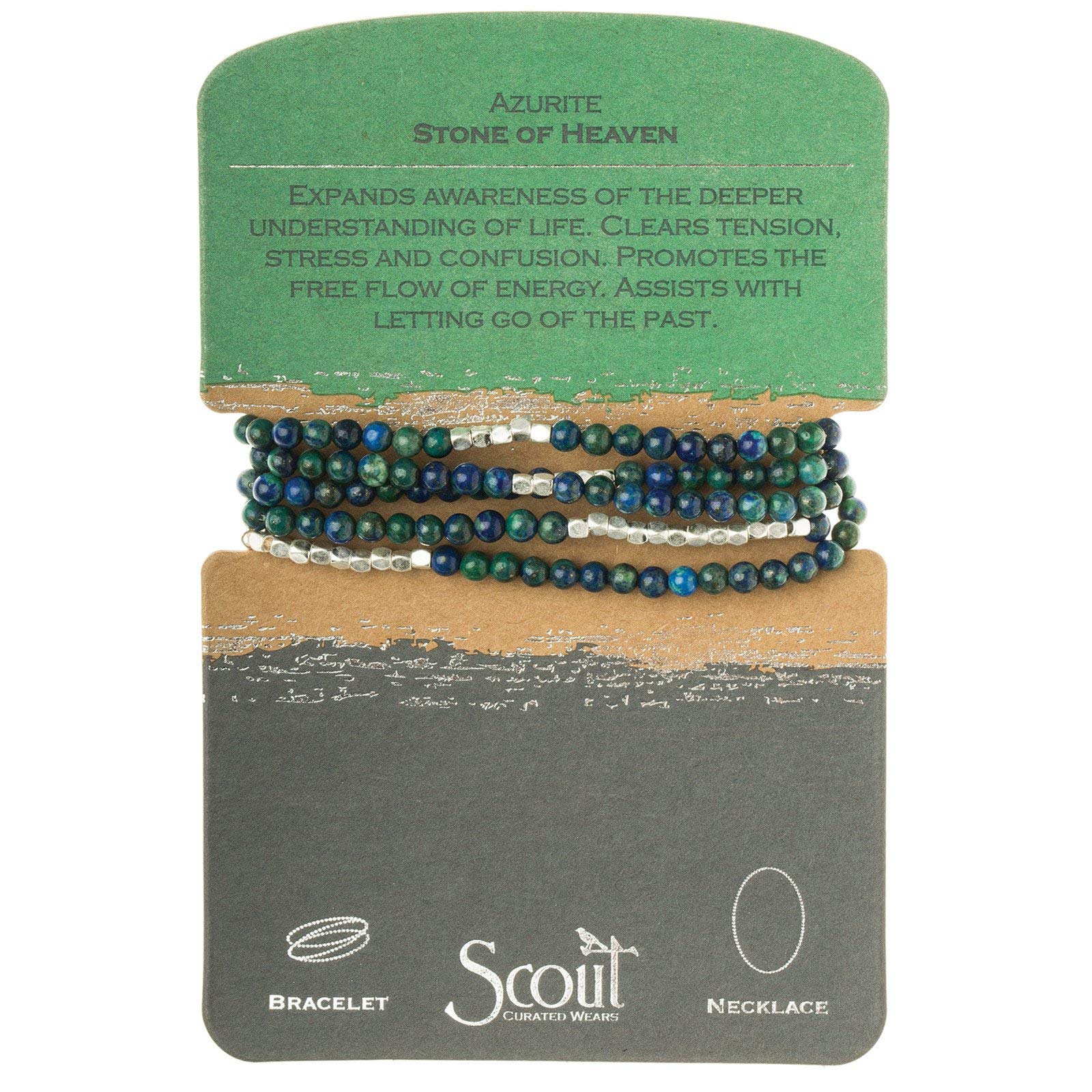 Scout Curated Wears - Women's Stone Wrap Bracelet & Necklace - Azurite/Silver - Stone of Heaven