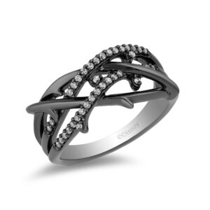 jewelili enchanted disney fine jewelry sterling silver with black rhodium 1/6 cttw diamond maleficent ring size 8