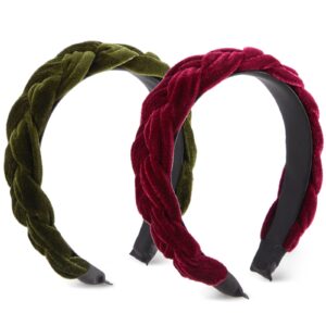 Glamlily 4 Pack Velvet Braided Headbands for Women, Wide, Non-Slip Padded Hair Accessories (4 Colors)