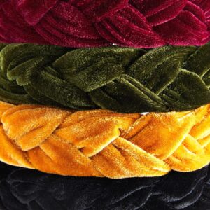 Glamlily 4 Pack Velvet Braided Headbands for Women, Wide, Non-Slip Padded Hair Accessories (4 Colors)