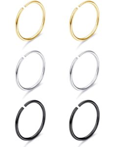 sllaiss 6pcs sterling silver 22g nose ring hoop 8mm cartilage earrings 14k white gold black plated labret conch piercing jewelry