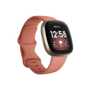 fitbit versa 3 health & fitness smartwatch with gps, 24/7 heart rate, alexa built-in, 6+ days battery, pink/gold, one size (s & l bands included)