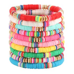 boderier heishi bracelets colorful stackable vinyl disc bead stretch bracelet summer beach surfer bracelet for women (10)